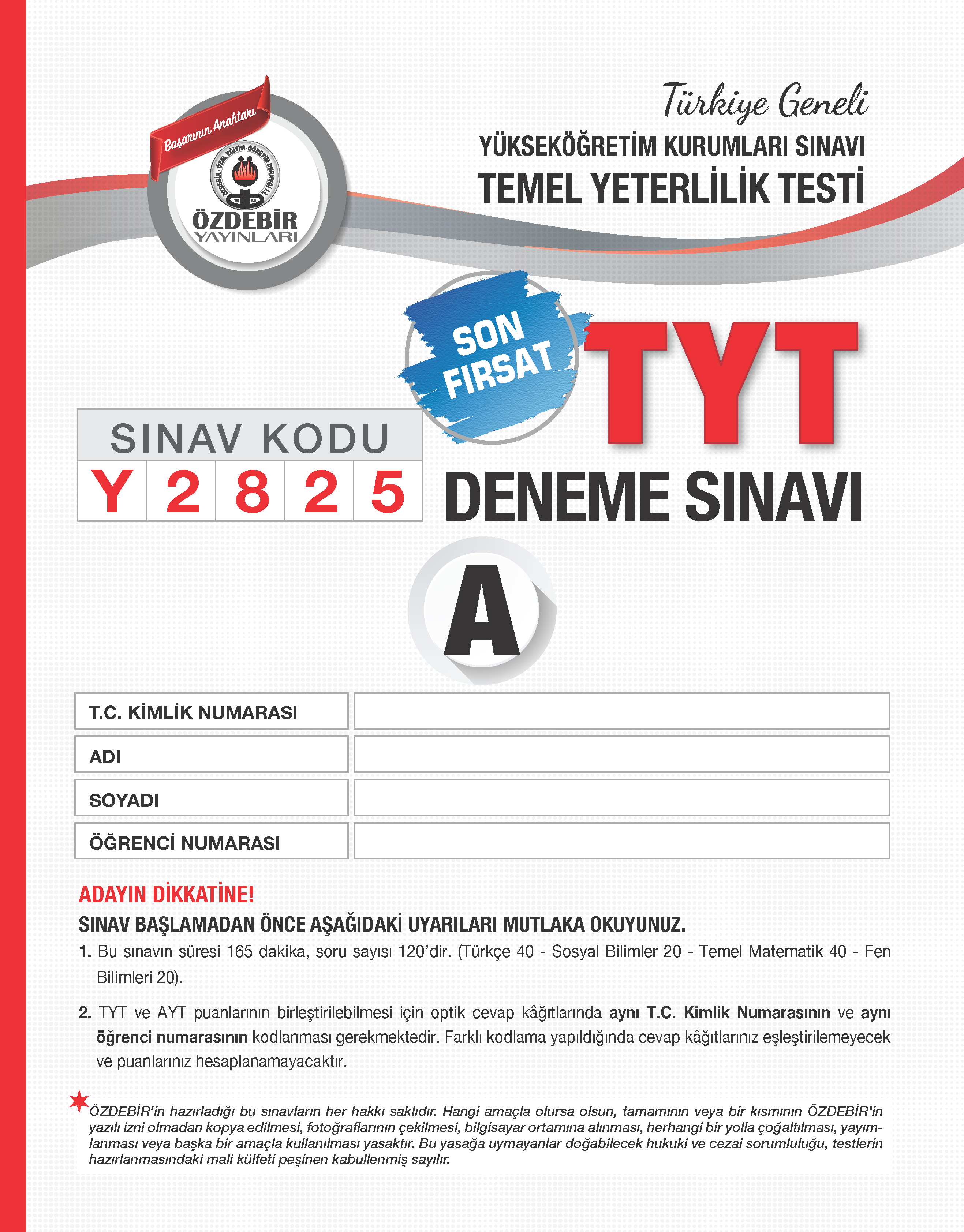 TYT ÖZDEBİR YAYINLARI (T.G.) 8. DENEME 2024-25